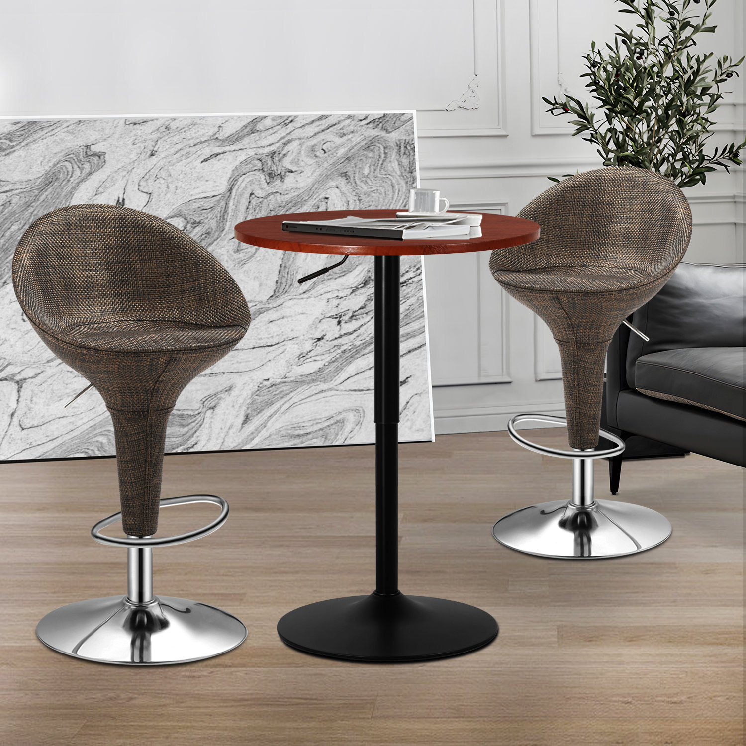 Wrought Studio™ 3 - Piece Pedestal Round Bar Stool Dining Set | Wayfair