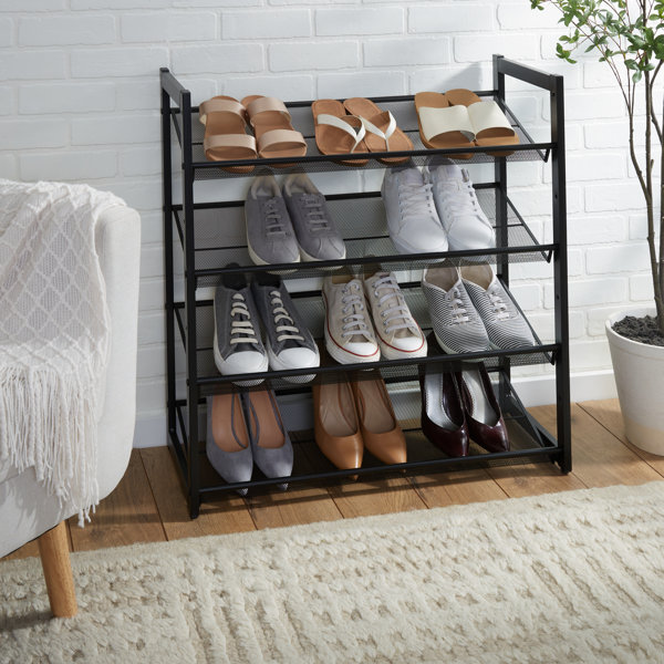 Rebrilliant 4 Tier Adjustable Mesh Shoe Rack in Black | Wayfair