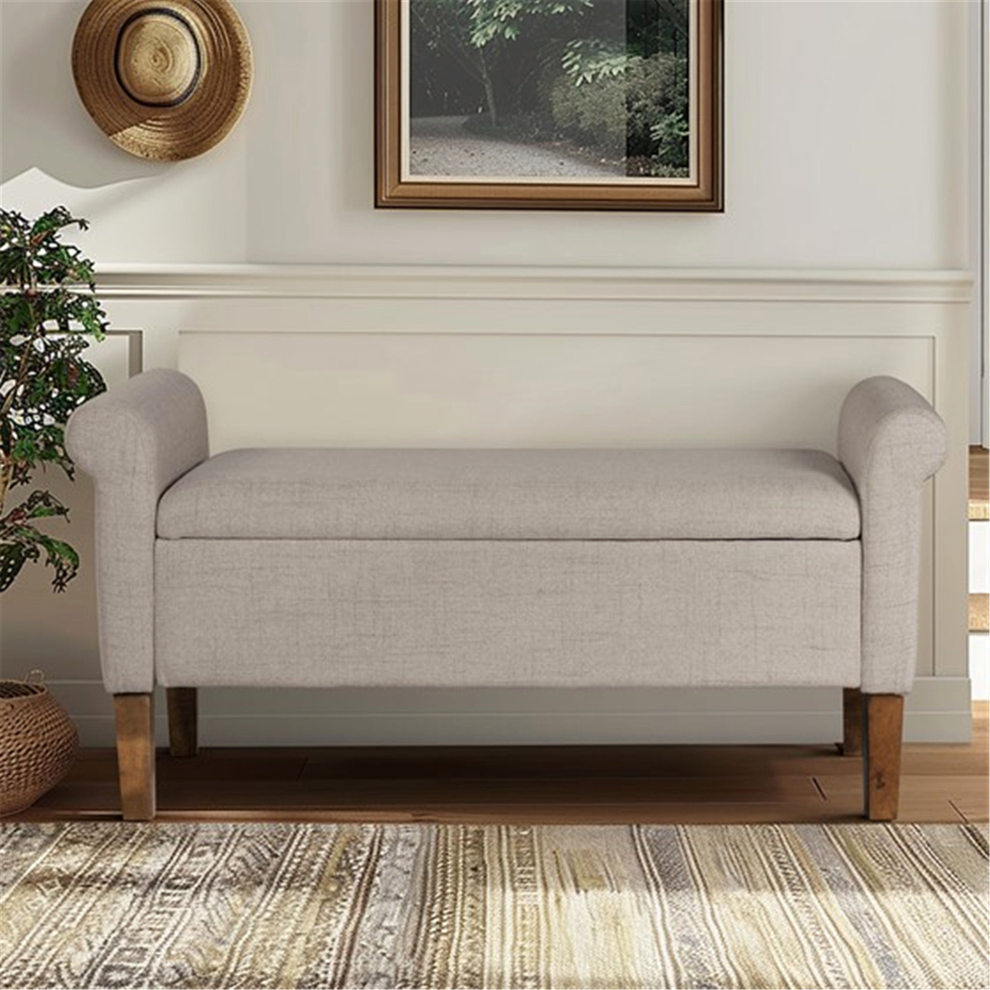 Red Barrel Studio Upholstered Storage Bench with Flip-Top Lid and Foam ...
