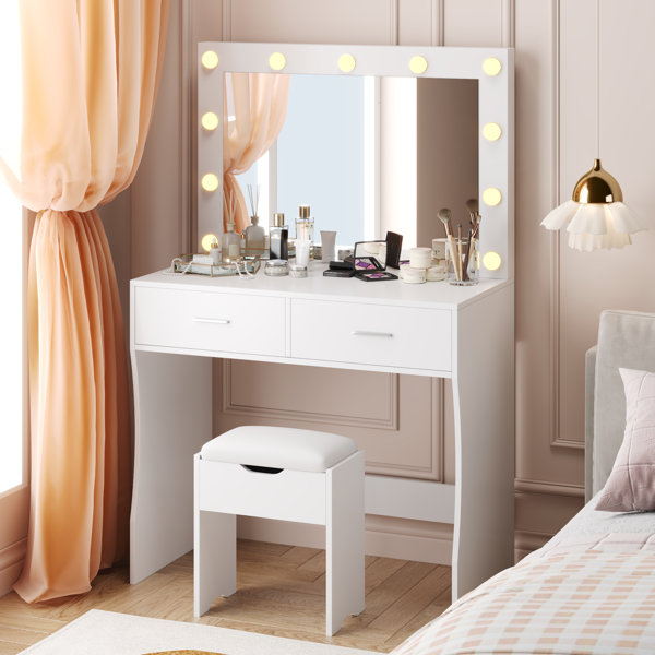 Ivy Bronx Justan Vanity Set with Stool and Mirror & Reviews | Wayfair
