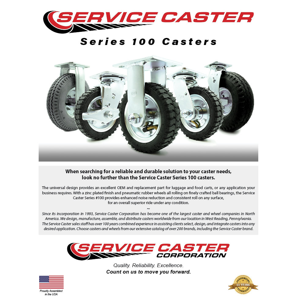 Service Caster 8 Inch Pneumatic Wheel Caster Set 2 Swivel with Brakes ...