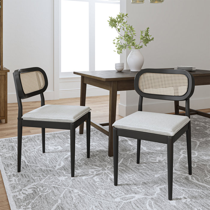 Beachcrest Home Amadou Modern Solid Wood Dining Chair with Rattan ...