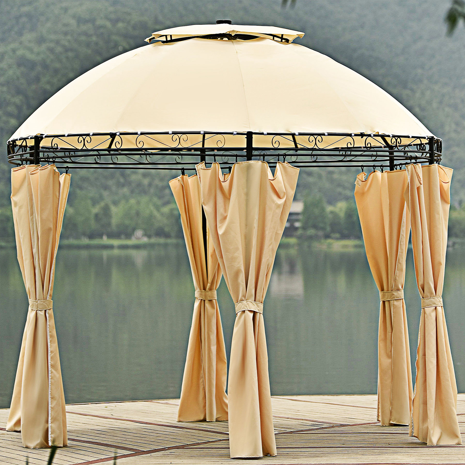 Oversgo Outdoor Gazebo Steel Fabric Round Soft Top Gazebo，Outdoor Patio ...