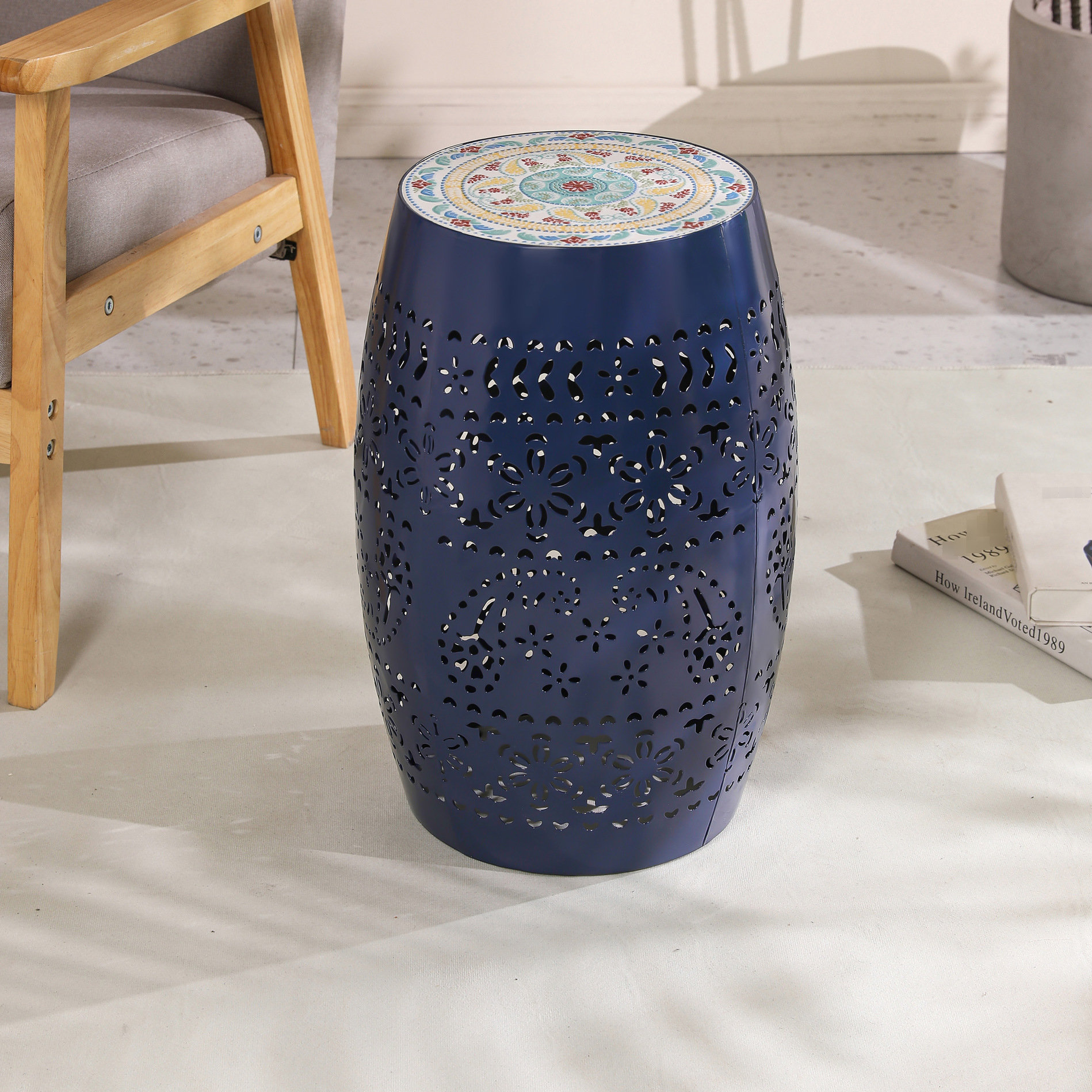Dakota Fields Dark Blue Side Table 12.33", Reinforced Metal Frame 12.33 ...