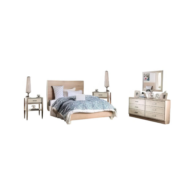 Benjara Flem 5Pc Queen Bed Set, 2 Nightstand, Dresser, Mirror, Sun ...