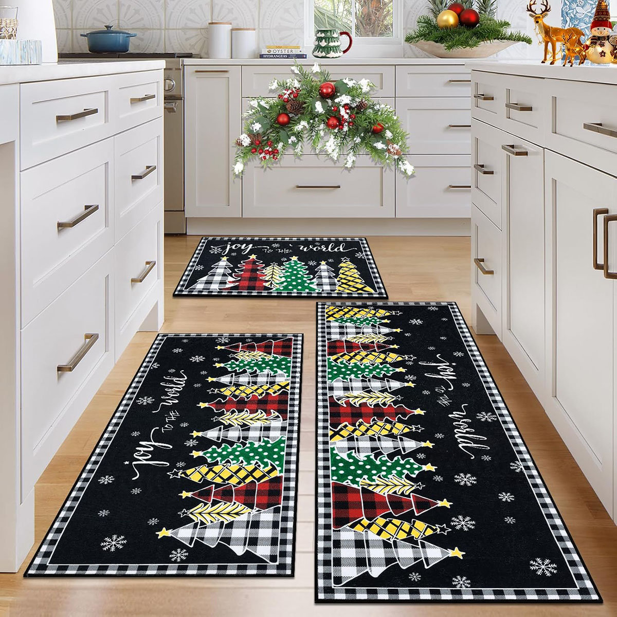The Holiday Aisle® Laylonni Christmas Kitchen Rugs Sets of 3 Non Slip ...