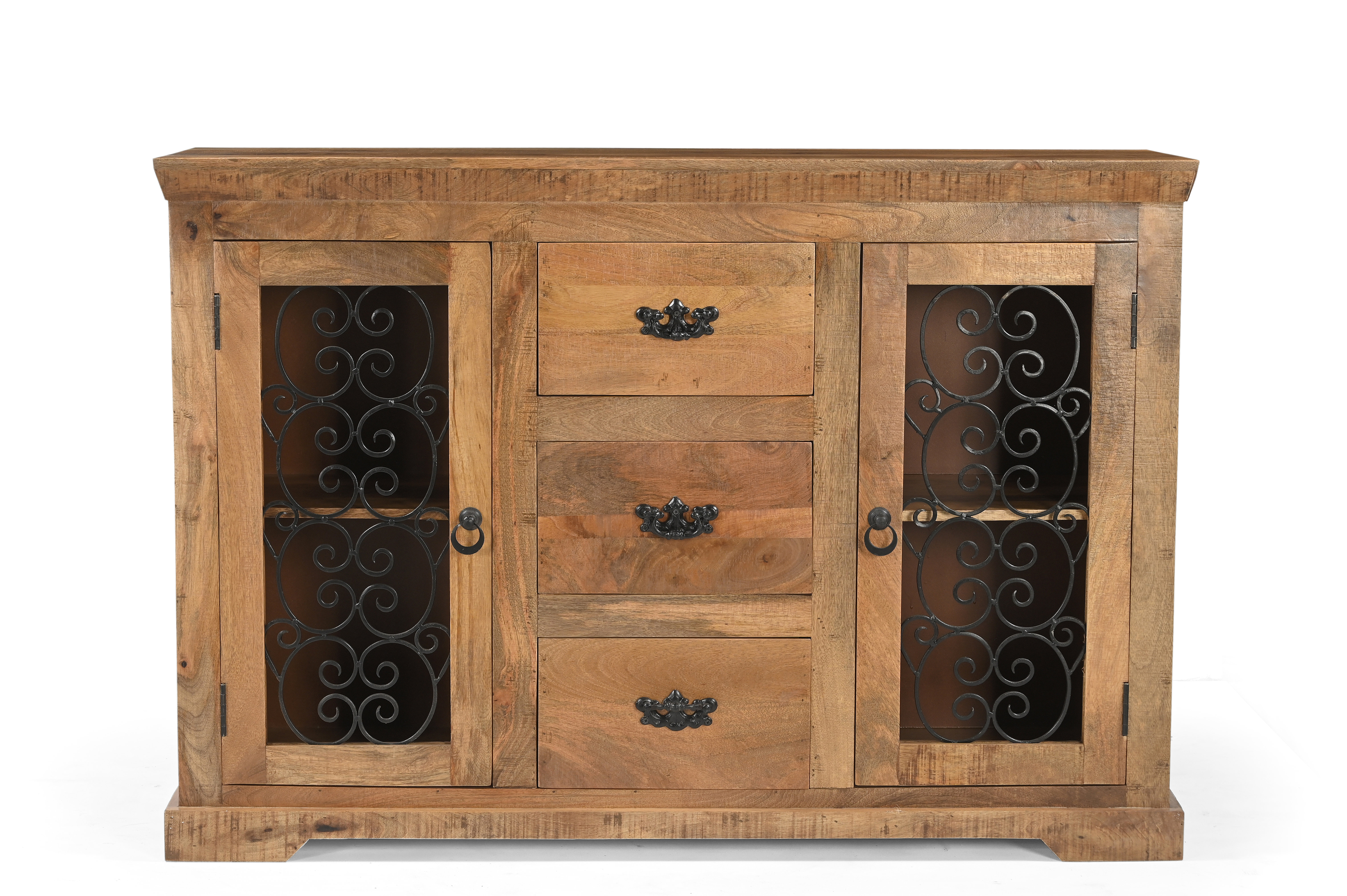 Millwood Pines Steamer Rustic Mango Wood Sideboard with Wrought Iron ...
