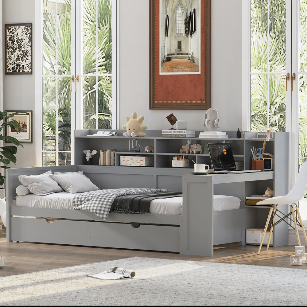 Latitude Run® Versatile Wooden Daybed with Integrated Storage and Study ...