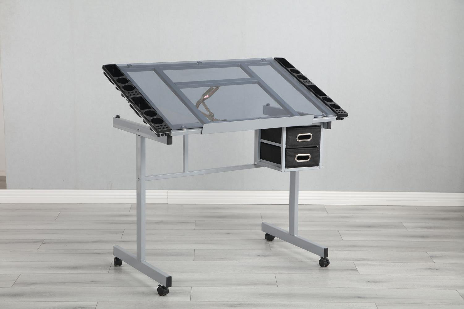 17 Stories Adjustable Art/ Craft Station Drafting Desk with 2 Fabric ...
