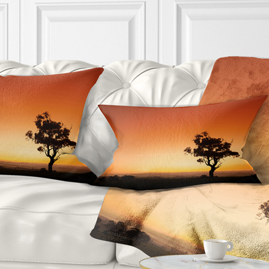 Design Art Sunrise with Lonely Tree - Landscape Printed Throw Pillow ...