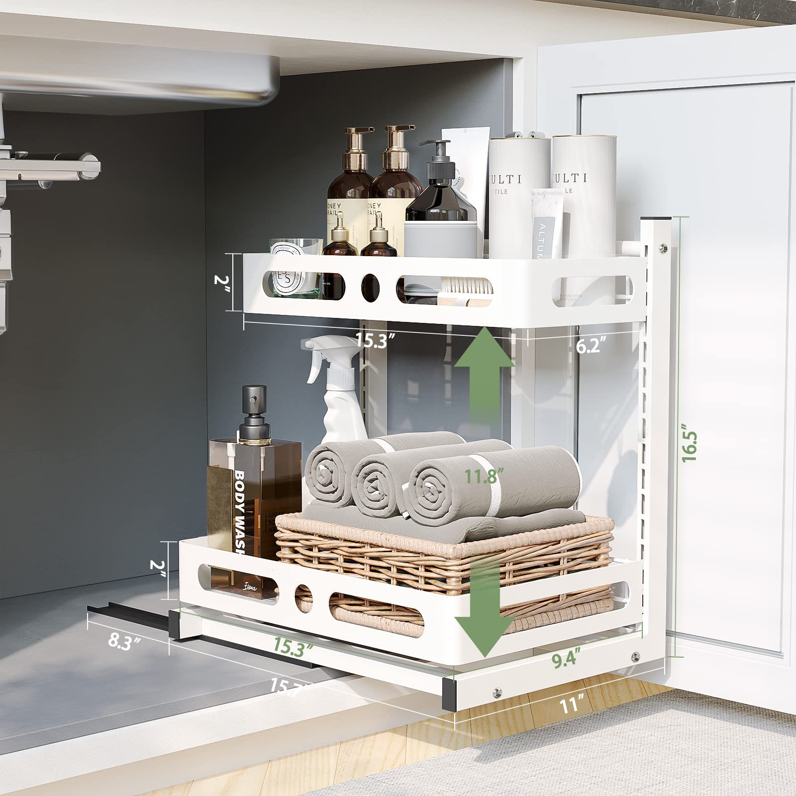 Rebrilliant 2Pack Metal Pull Out Kitchen Cupboard Organizer Shelf with ...