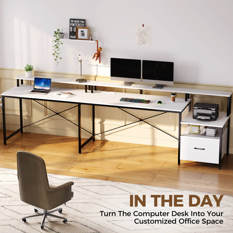 Inbox Zero Kurtiss 68" L Shaped Computer Desk with File Drawer with ...