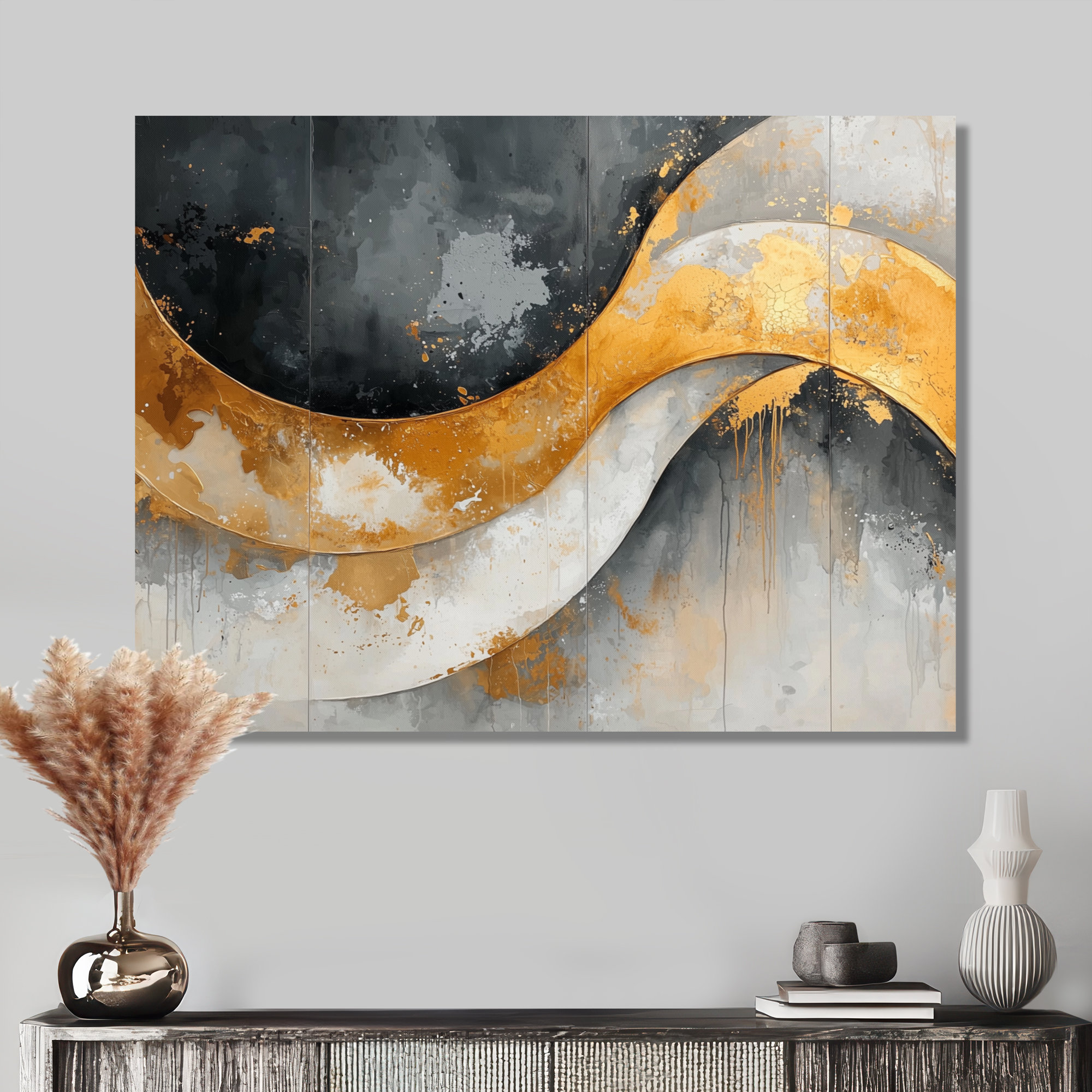 Mercer41 Abstract Eclipse Of Memories In Gold And Black II - Tile ...
