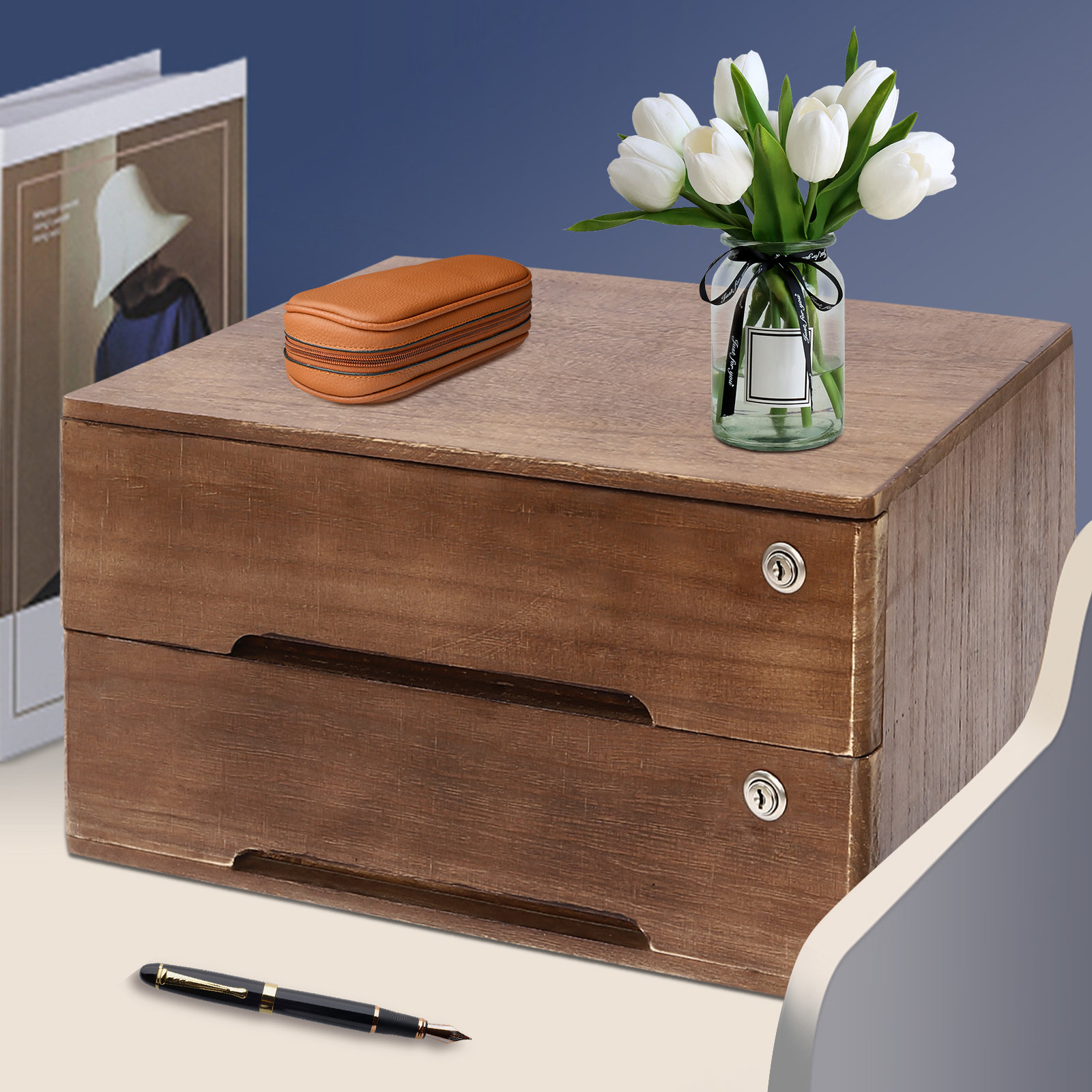Inbox Zero Maceon 2-Tier Wood Desk Organizer with Drawers - Wayfair Canada