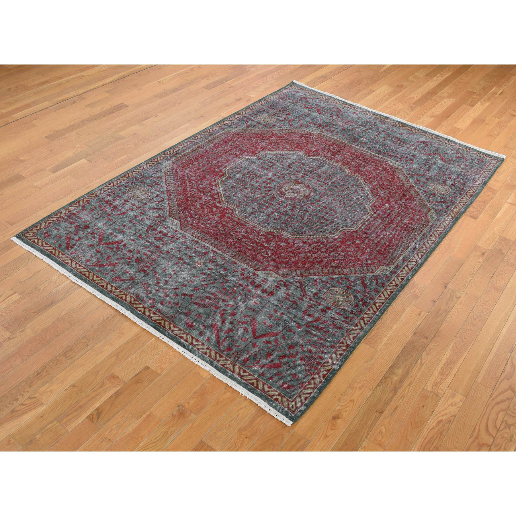 Wildon Home® 6'x9' Green Vintage Look Mamluk Zero Pile Worn Wool Hand ...
