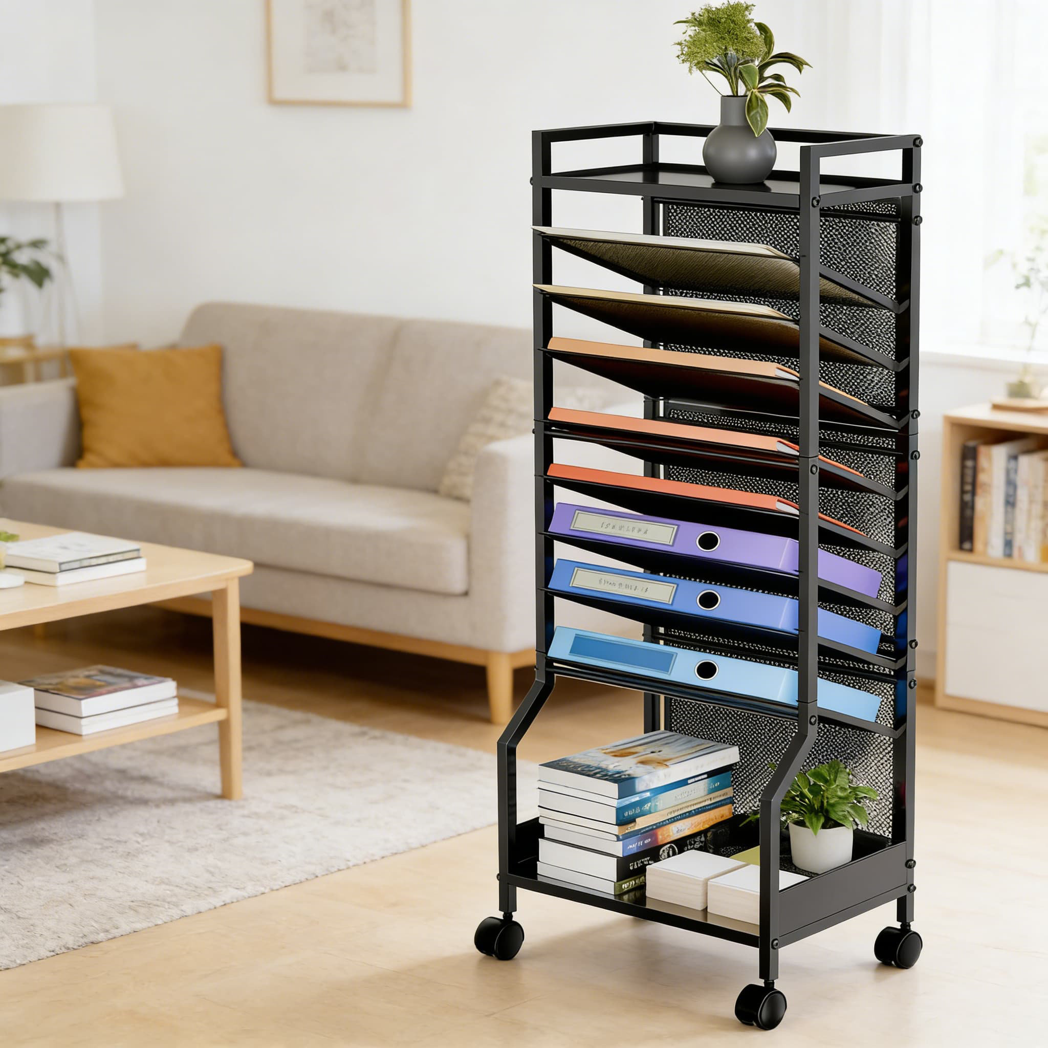 Rebrilliant 10-Tier Rolling File Cart With Locking Wheels And Storage ...