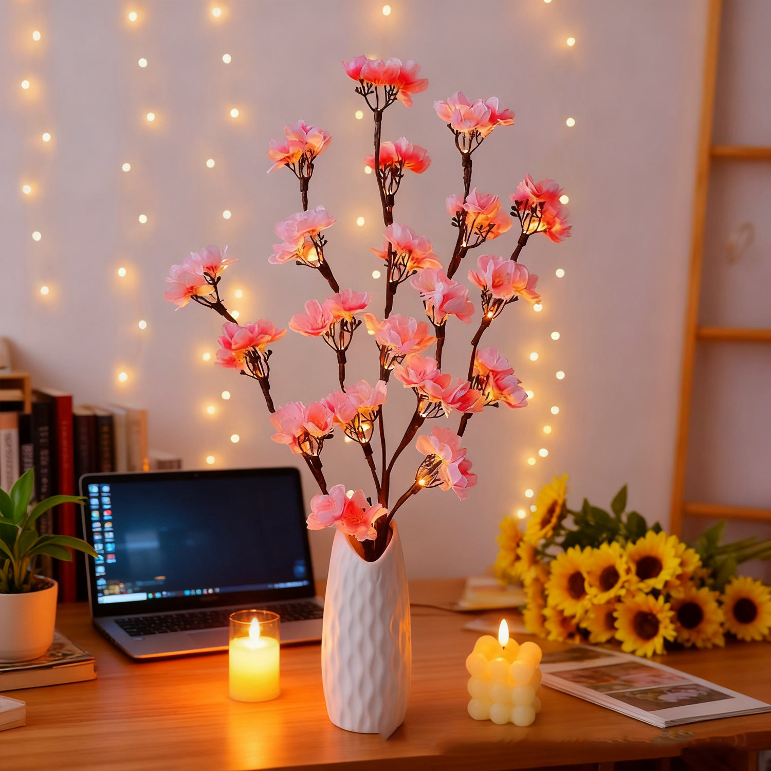 Primrue 4Pcs Led Branch Light Lighted Twig Artificial Cherry Blossom ...