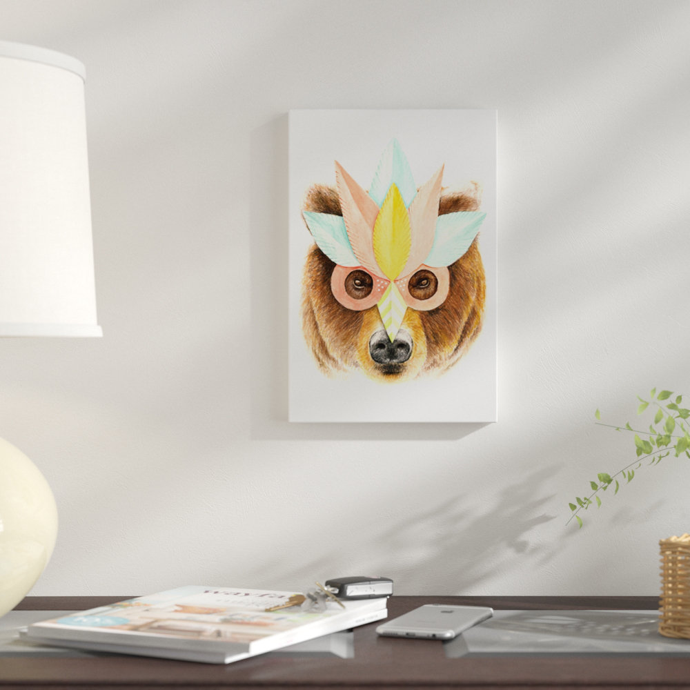 East Urban Home 'Bear Paper Mask Graphic Art on Canvas | Wayfair