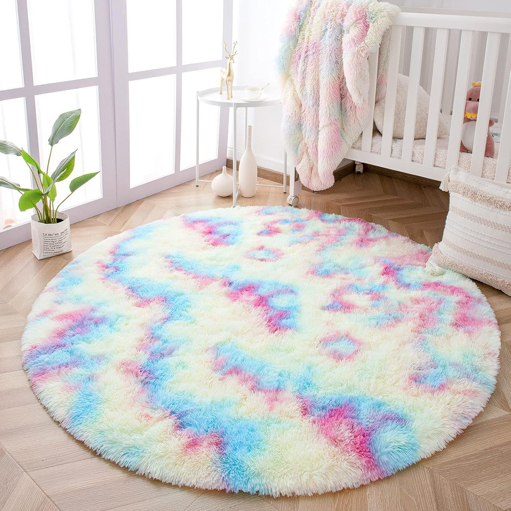 Cozy Oasis Soft Round Rainbow Area Rugs For Girls Room, Fluffy ...
