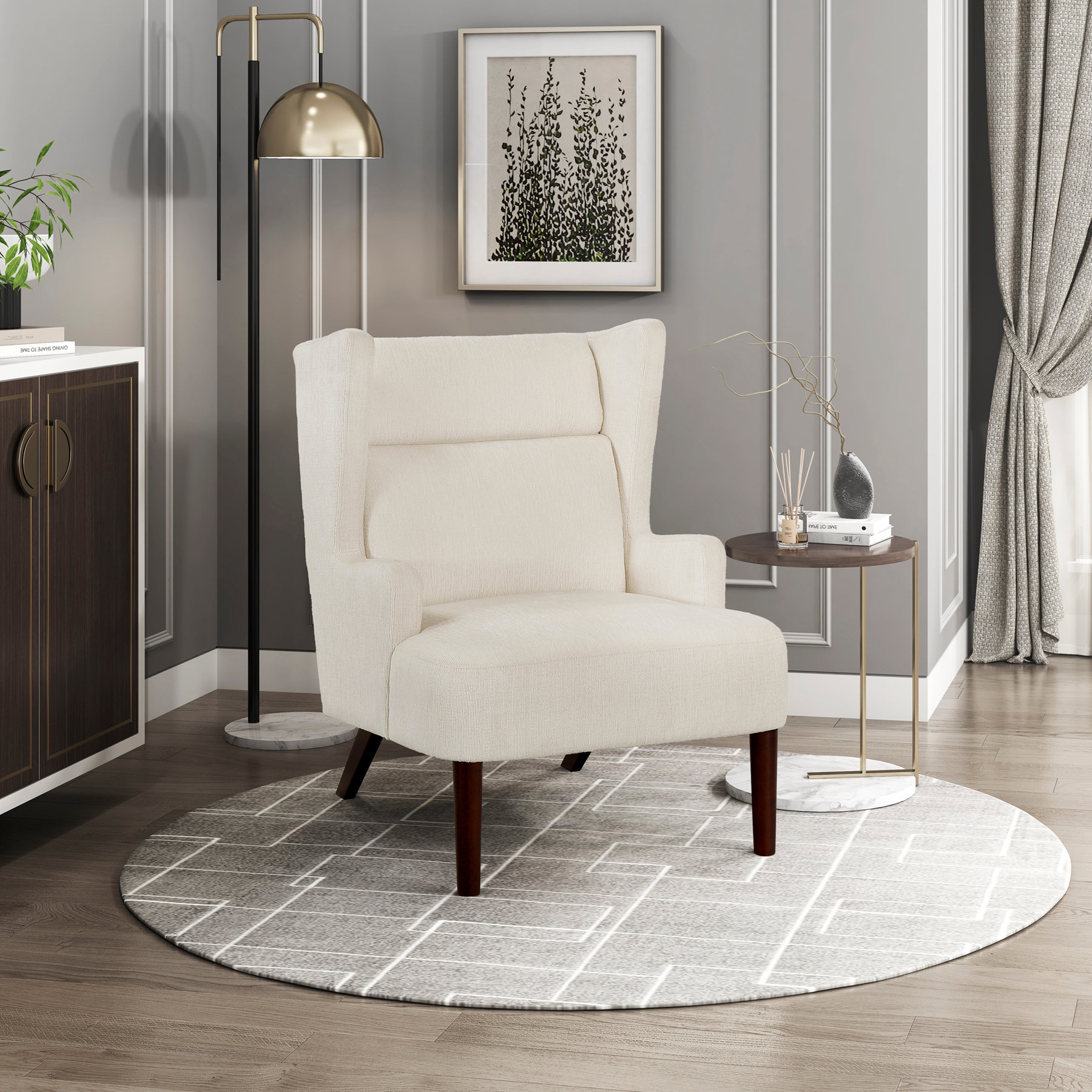 Red Barrel Studio Contemporary Beige Wingback Accent Chair Chenille ...