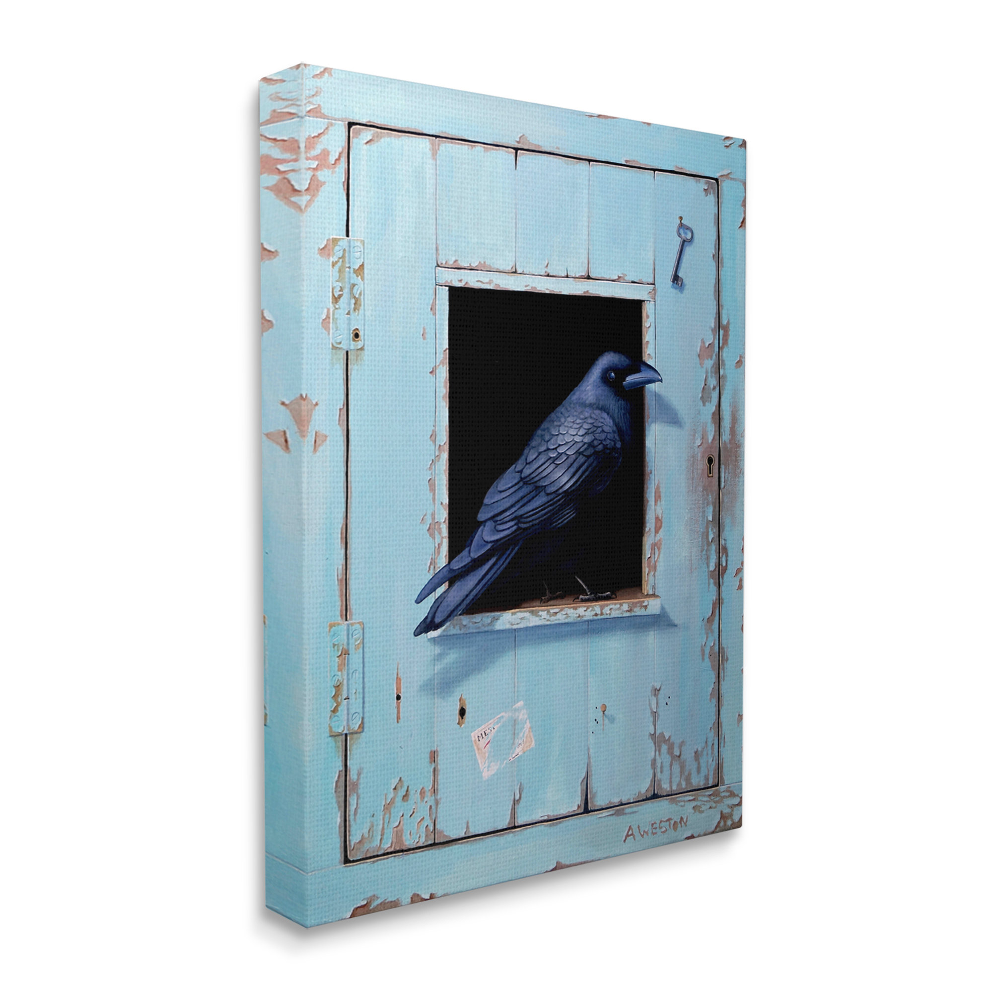 Stupell Industries Crow Perched Rustic Blue Door Hanging Key by Alan ...