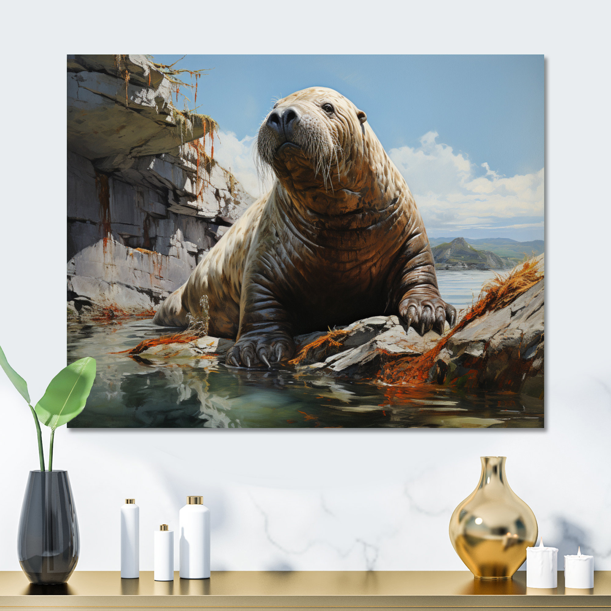 Highland Dunes Walrus Rustic Charm - Walrus Print on Metal | Wayfair