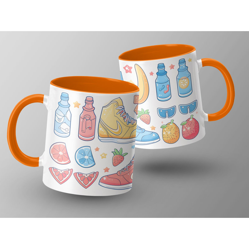 East Urban Home Kids Drawing Style 11oz Accent Mug – White Ceramic ...