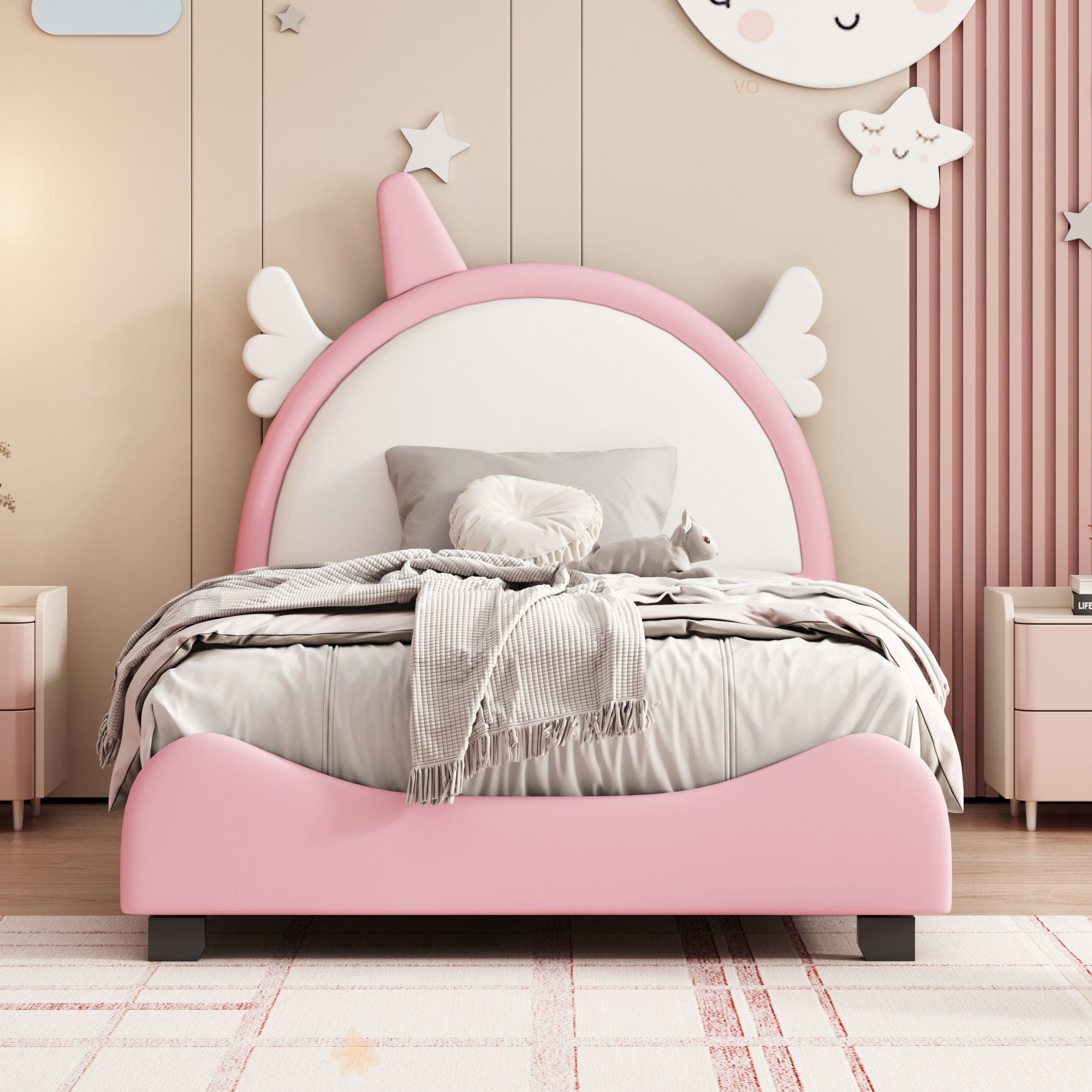 Ebern Designs Cute Full Size Upholstered Bed With Unicorn Shape ...