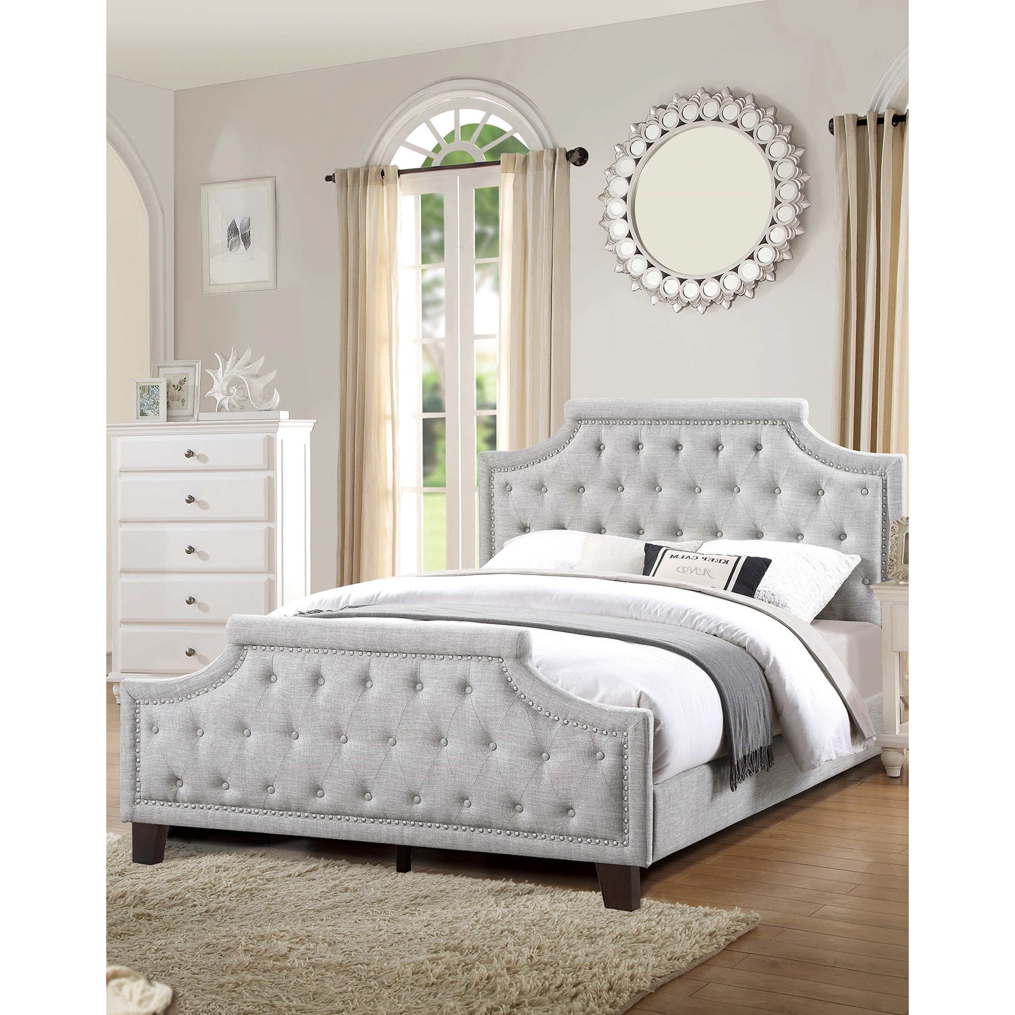 Lark Manor Elegant Eastern King Bed In Brown Polyfiber With Cut Design ...