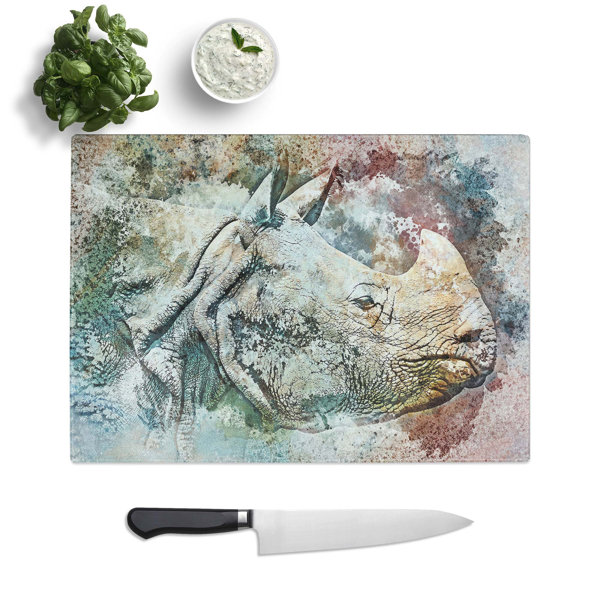 East Urban Home Tempered Glass Wild Rhino in Abstract Chopping Board ...