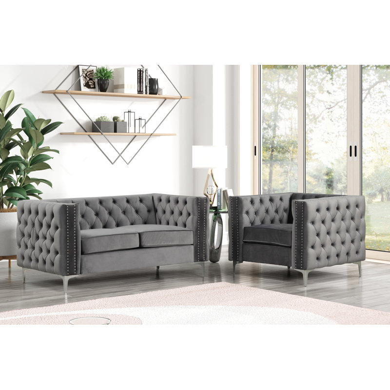 Willa Arlo™ Interiors Virgil Grey Velvet 2 Pieces Loveseat And Arm ...