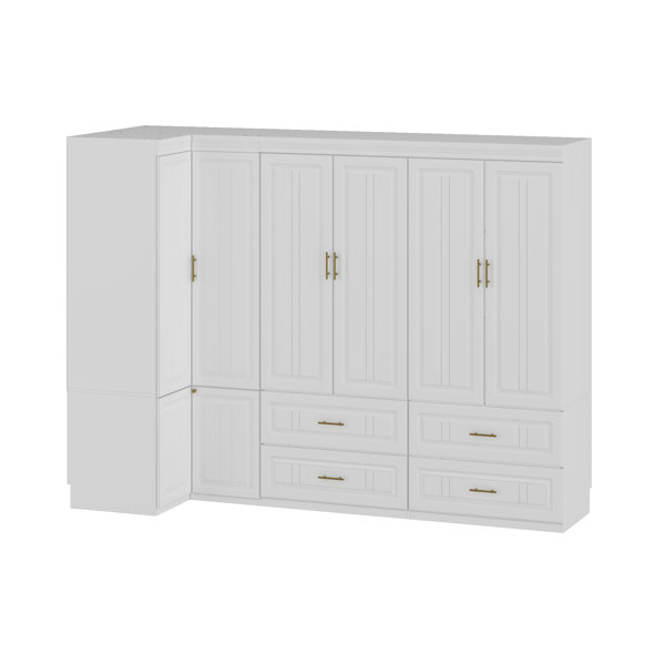 Red Barrel Studio® Large Corner Wardrobe With Gold Handles And Drawers ...