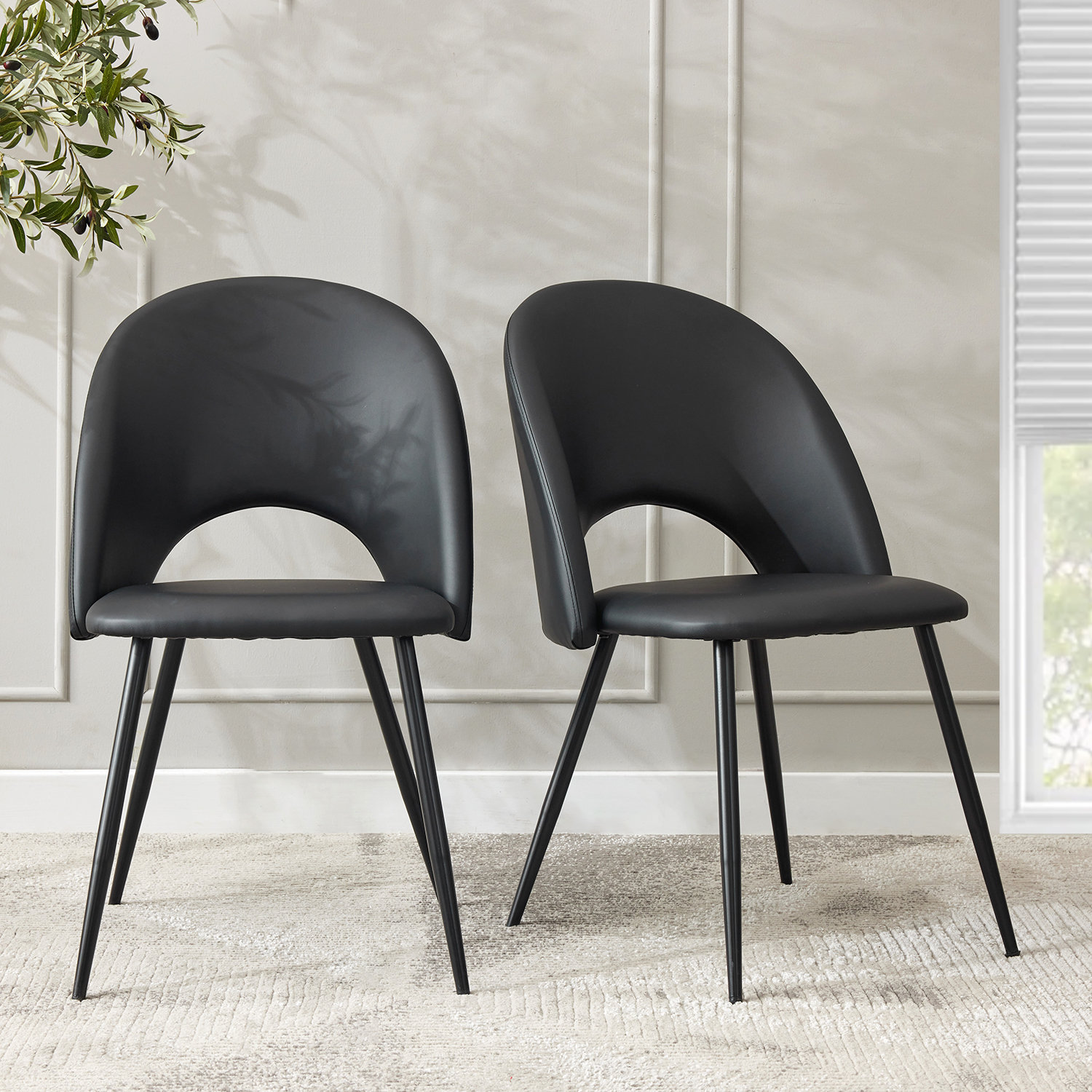 George Oliver Black PU Leather Dining Chair With Open Back Design Set ...