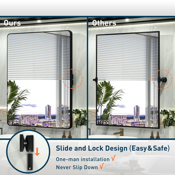 Latitude Run® Myleesha Bathroom Mirror with Framed Rounded Corner Pivot ...