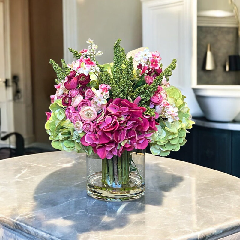 Primrue Hydrangea, Ranunculus, and Cherry Blossom Floral Arrangement in ...