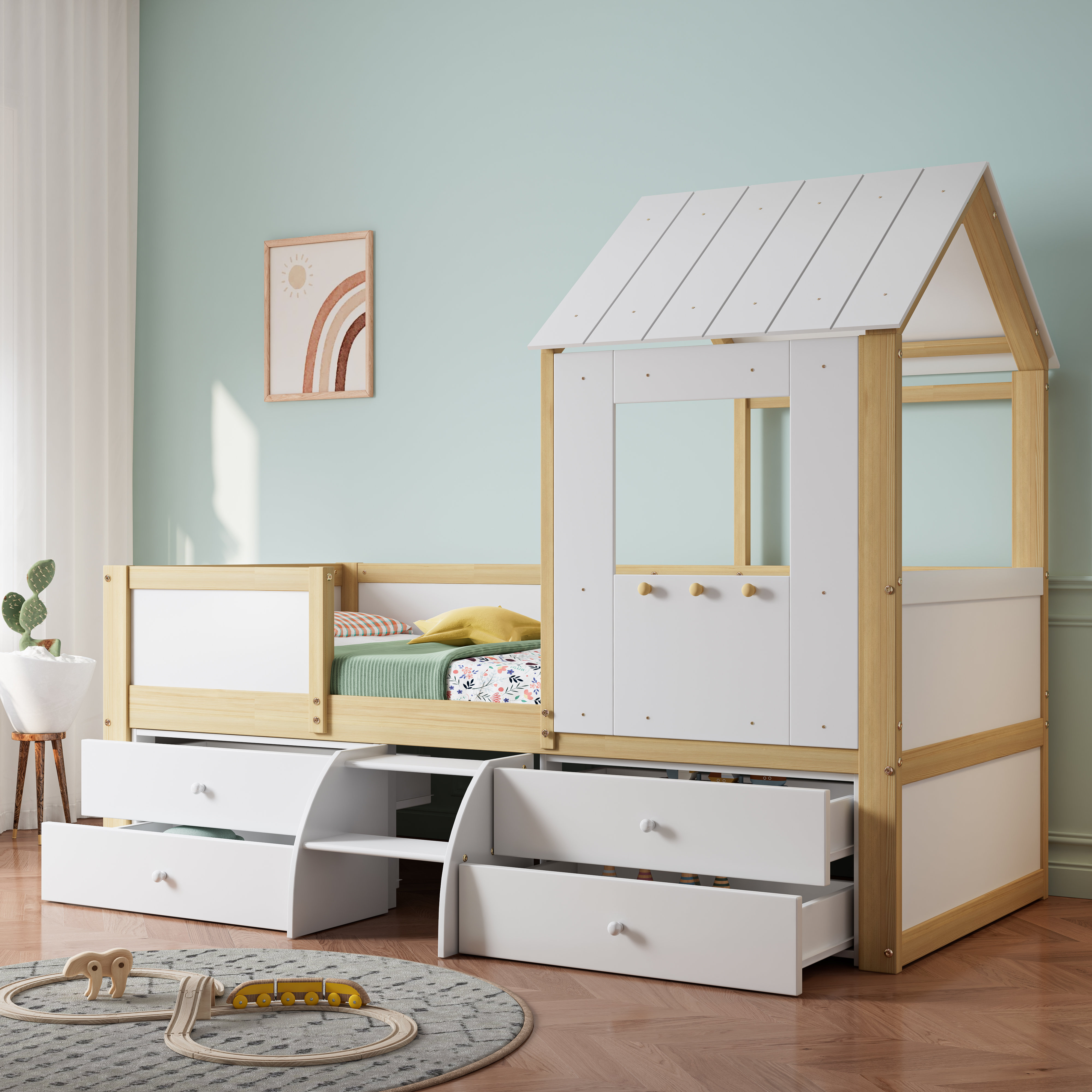 Harriet Bee Kids Mid Sleeper House Bed With Roof & Window – 4-Sided ...