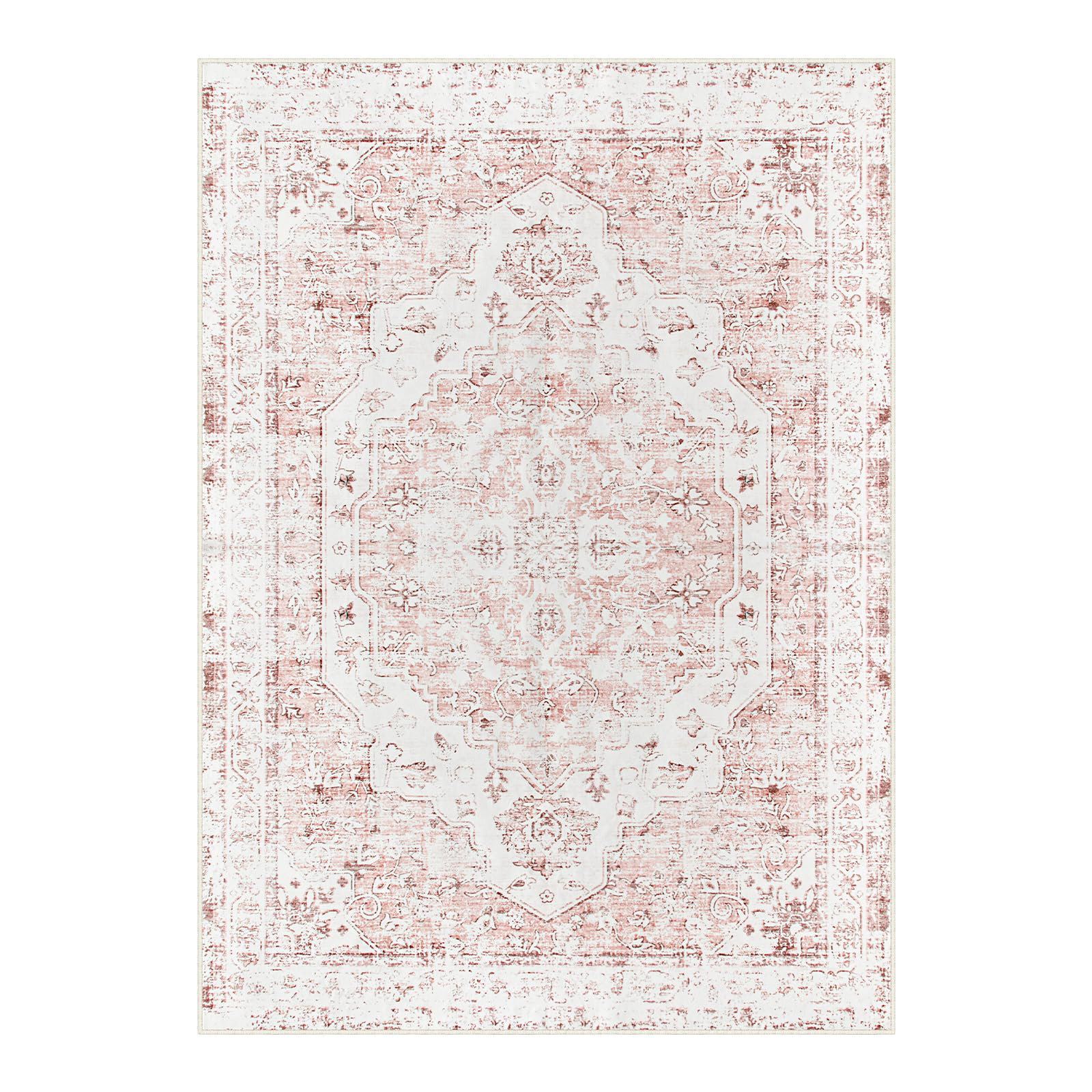 TWDAI Vintage Pink Floral Area Rug, 5X7 Soft Washable Carpet For Living ...