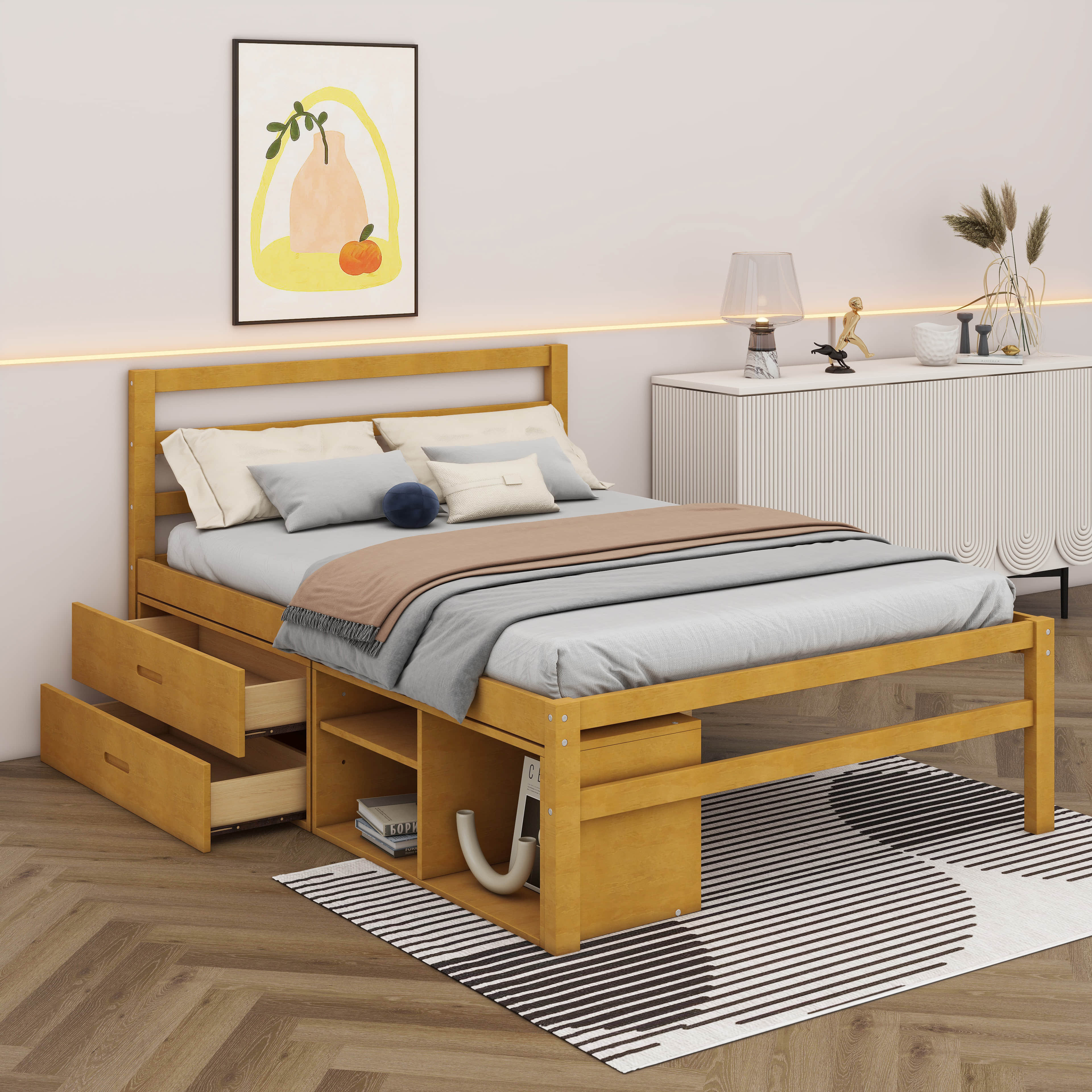 SX Wood Platform Bed Featuring Removable Storage Shelves | Wayfair