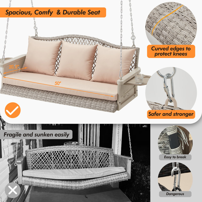 Winston Porter Jolliff Porch Swing, 900lbs High Load, Comfy Unique ...