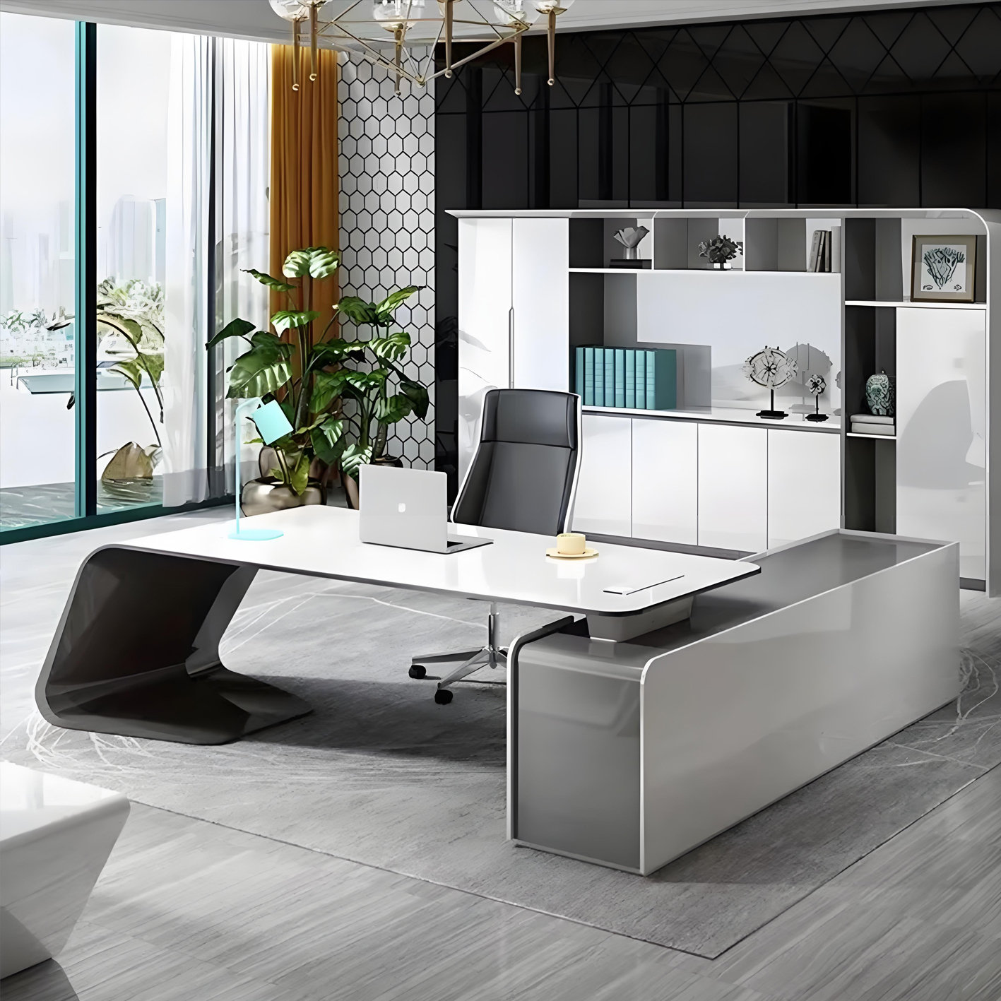 Modern White Executive Desk