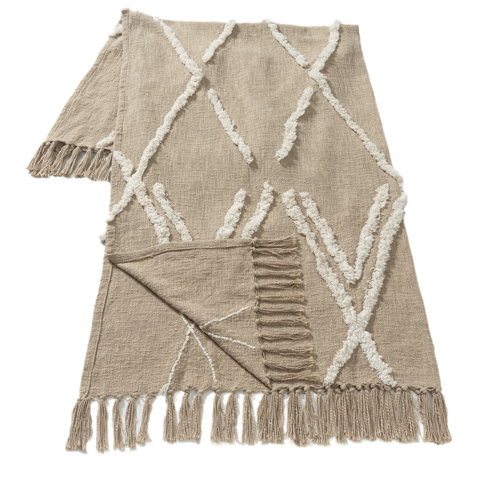 LR Resources Tan/Ivory Transitional Geometric Over-tufted Cotton Throw ...