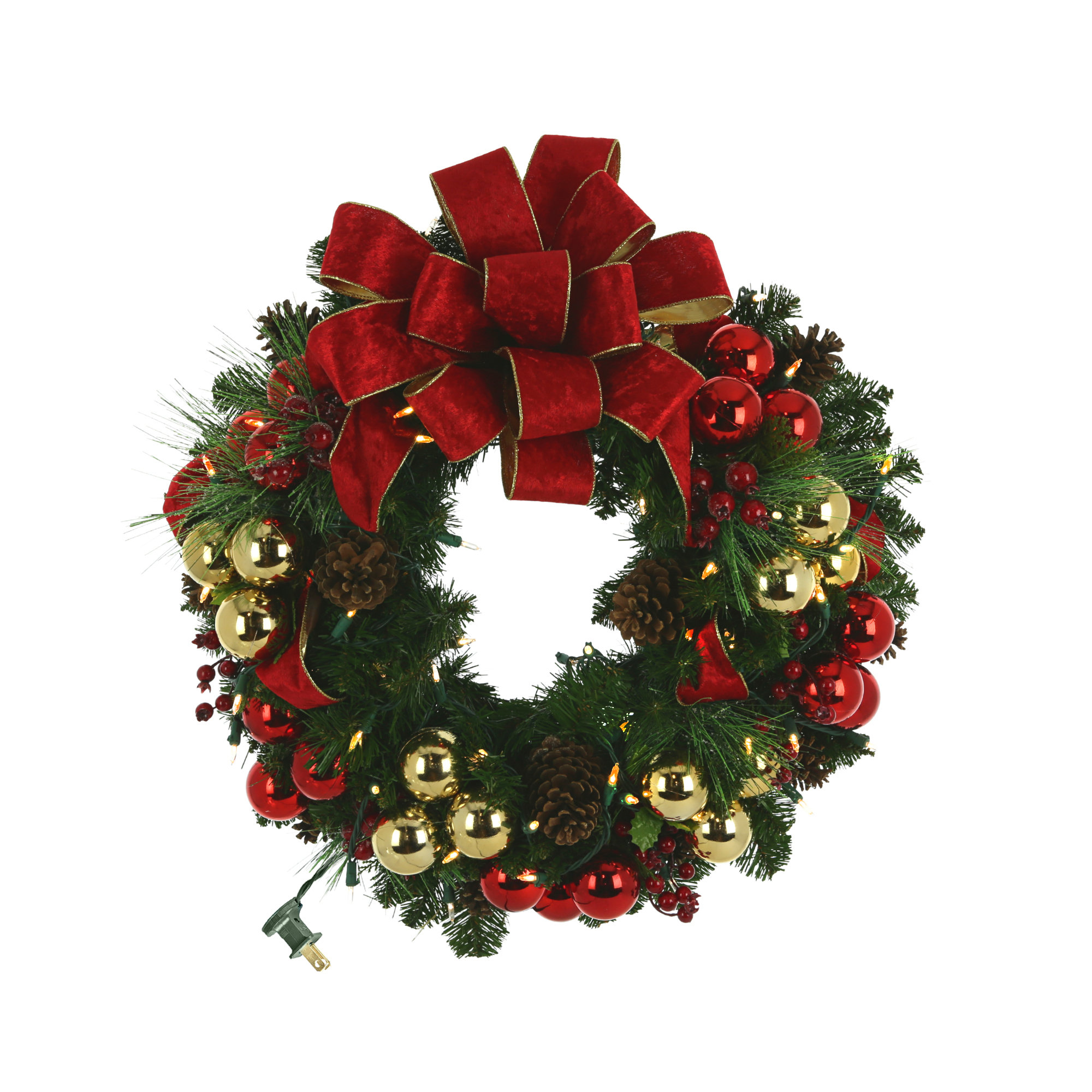 The Holiday Aisle® Jiair 26" Lighted Greenery Wreath | Wayfair