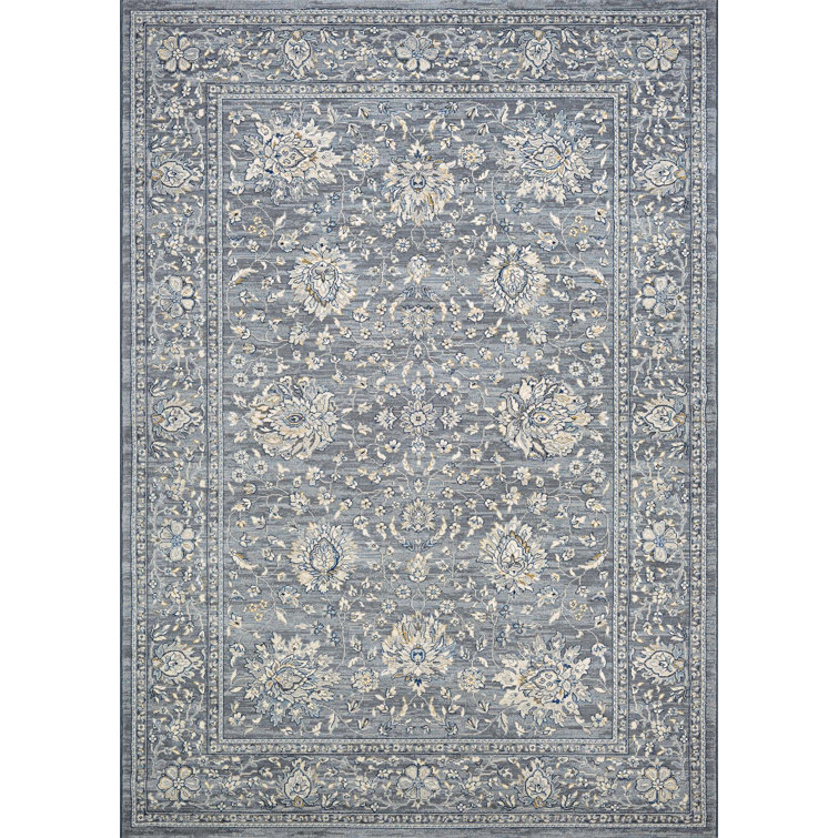 Charlton Home® Ania Oriental Floral Slate Grey Performance Area Rug ...