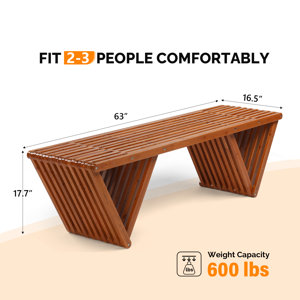 Latitude Run® 63 In. 3-Person Outdoor Wood Bench With Triangle Base ...