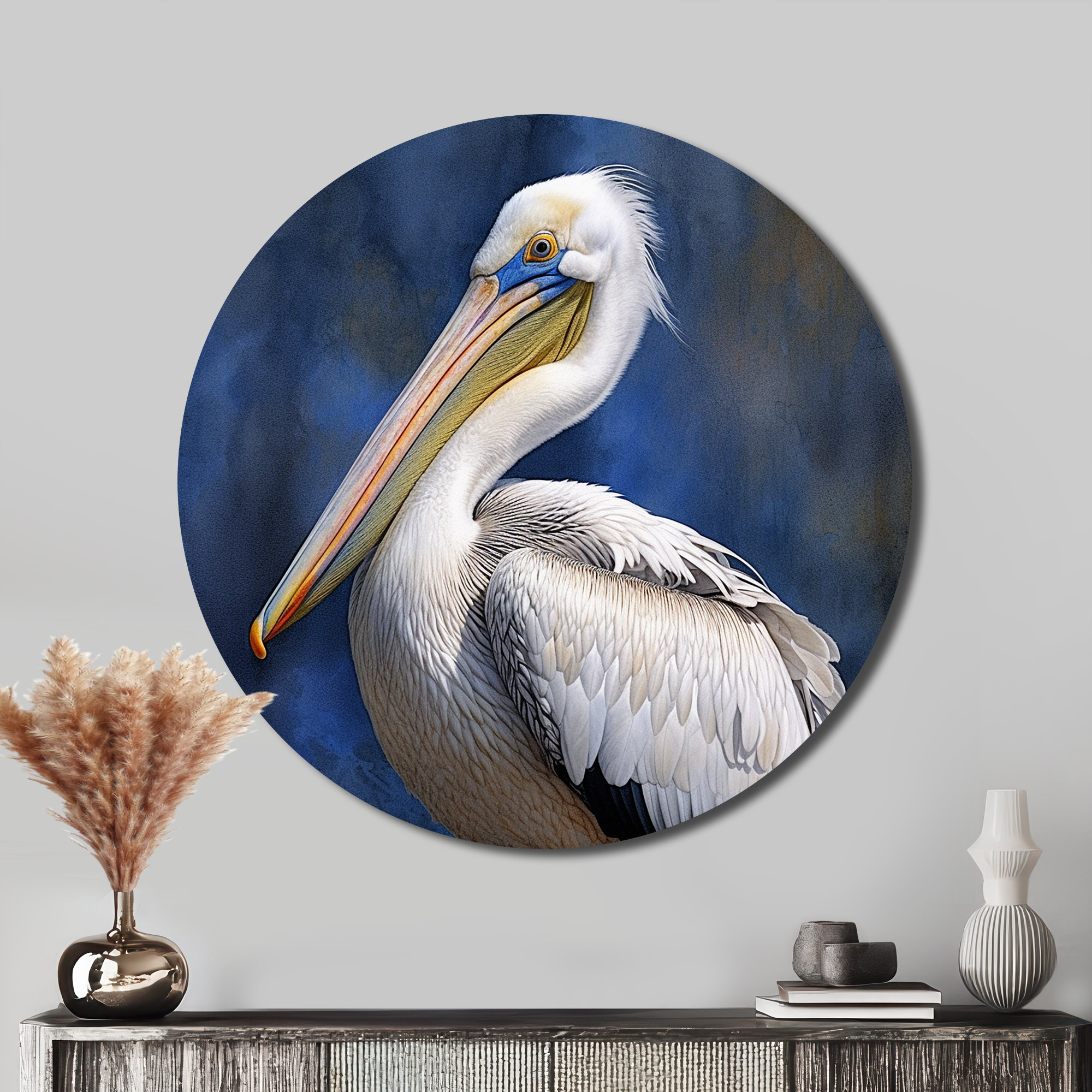 Highland Dunes Majestic Pelican Seabird V - Animals Round Metal Art ...