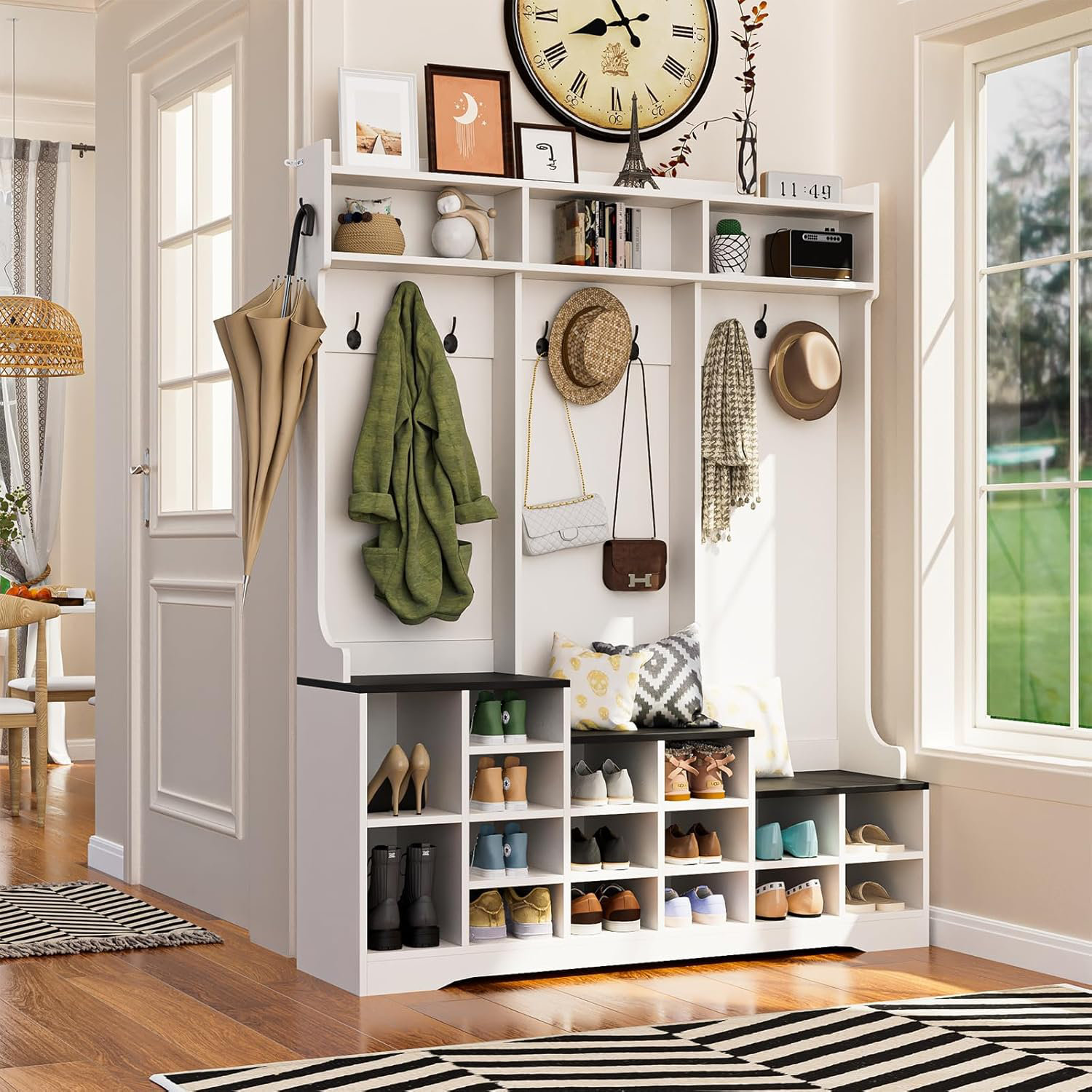 Gracie Oaks 77" Hall Tree with Shoe Storage and Coat Rack, Farmhouse ...