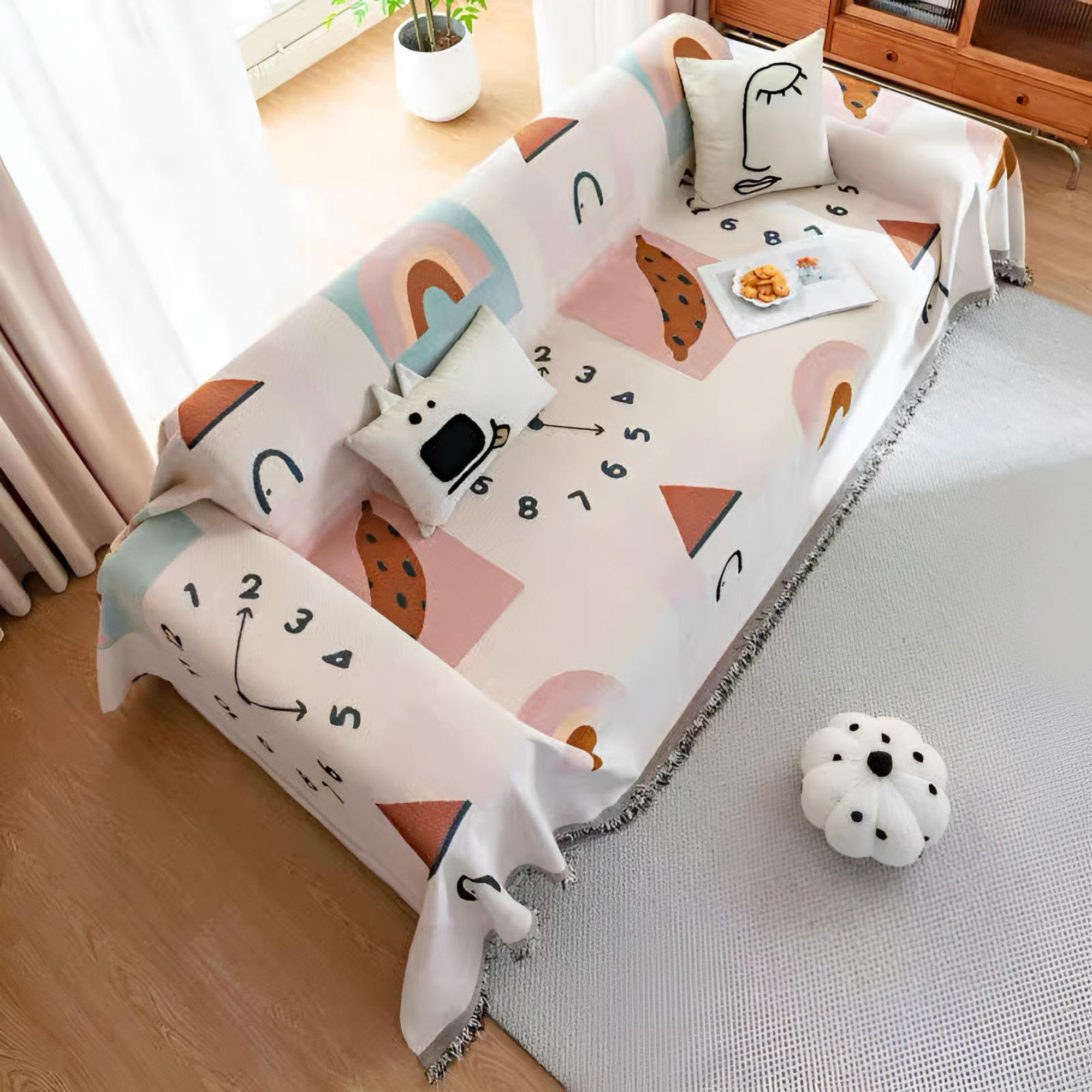 JINXI Cartoon Anti Slip Sofa Towel Integrated Anti Cat Scratch Sofa ...