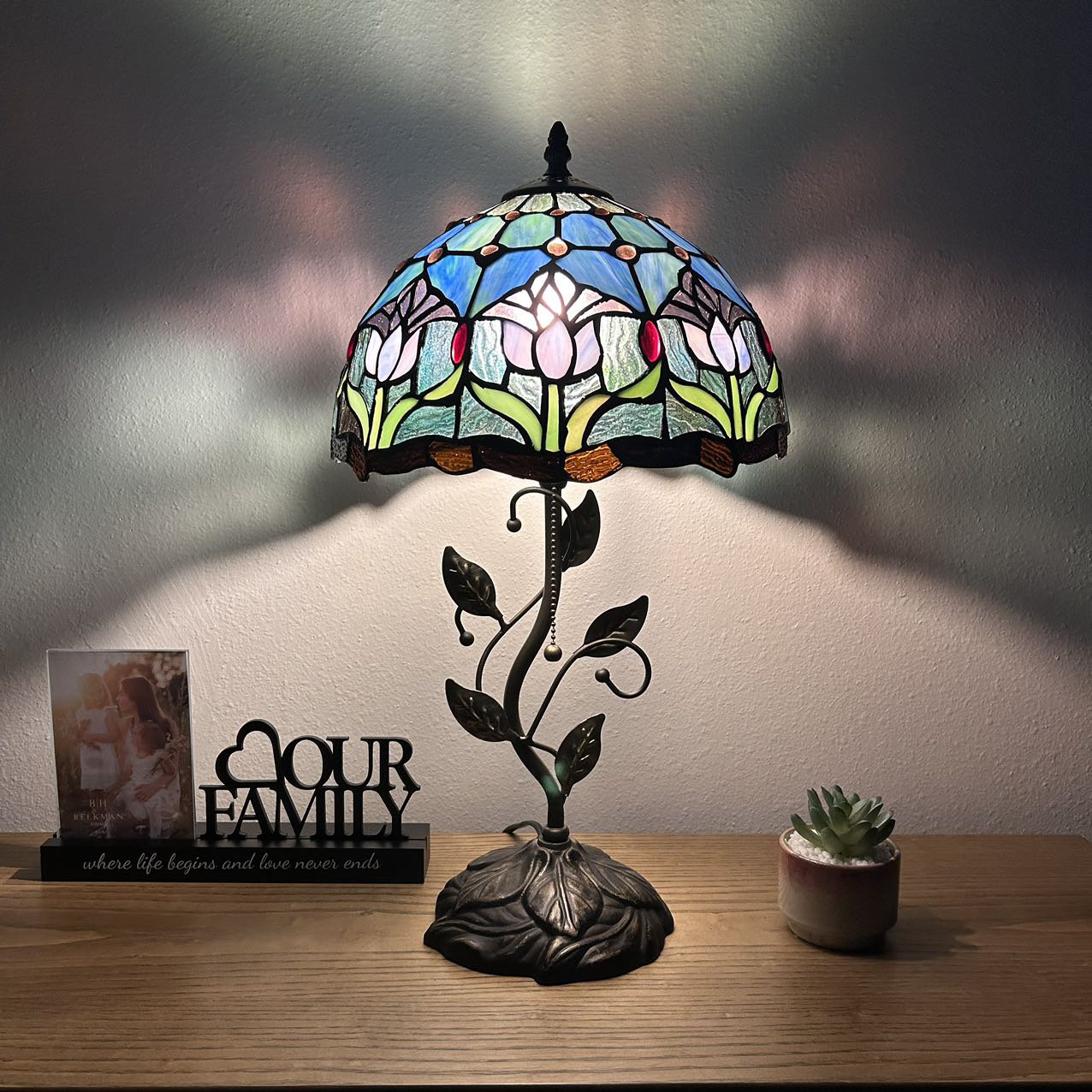Astoria Grand Meryem Tiffany Table Lamp Blue Purple Stained Glass ...