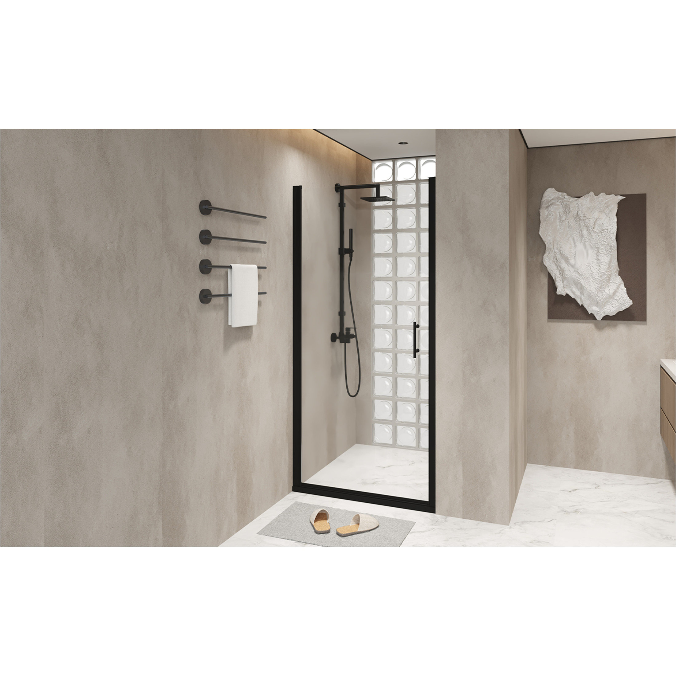dingdangxiang 28"x 72" Matte Black Half-Frame Pivot Shower Door, 1/4 ...