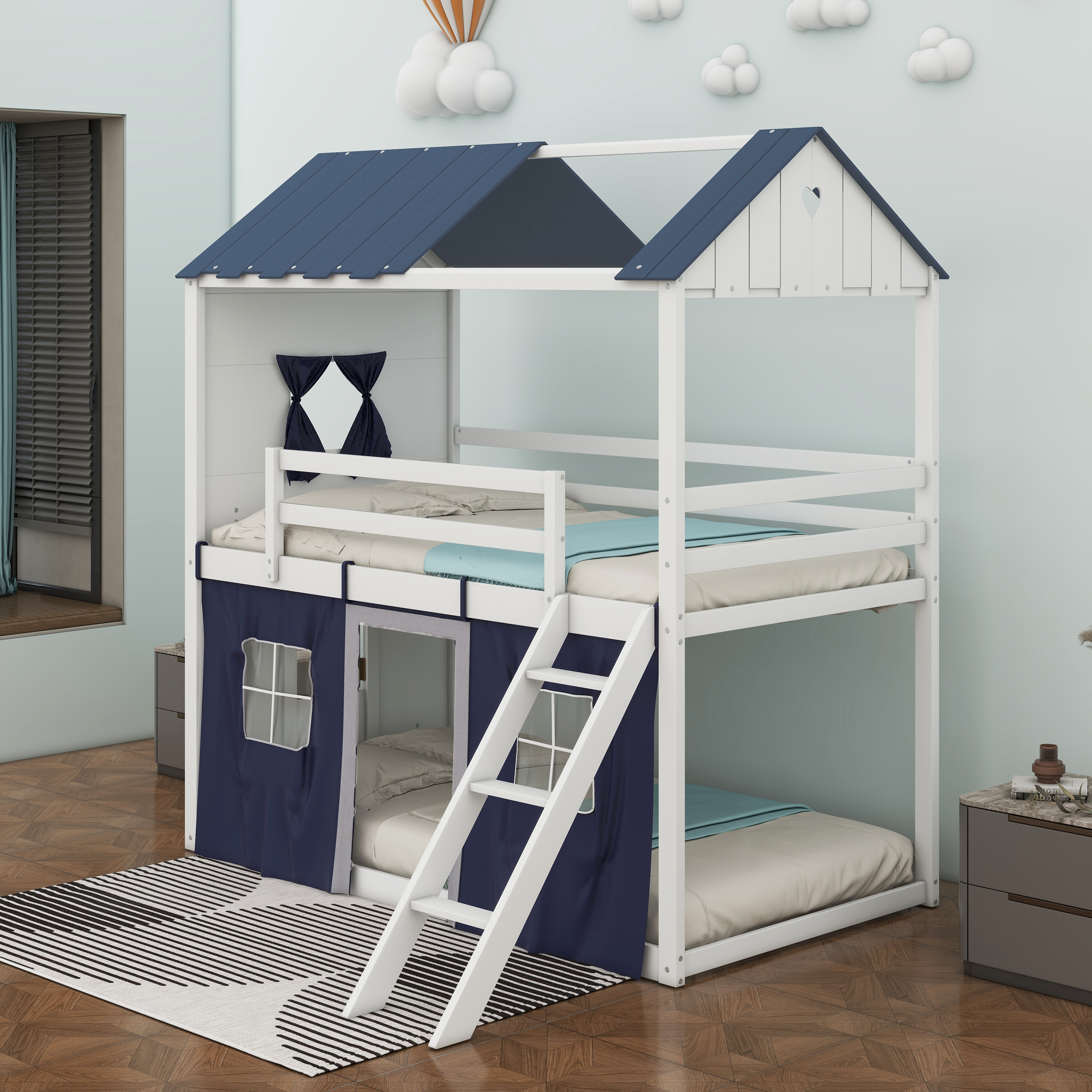 Harper Orchard Twin Size Bunk Wood House Bed With Windows, Sills And ...